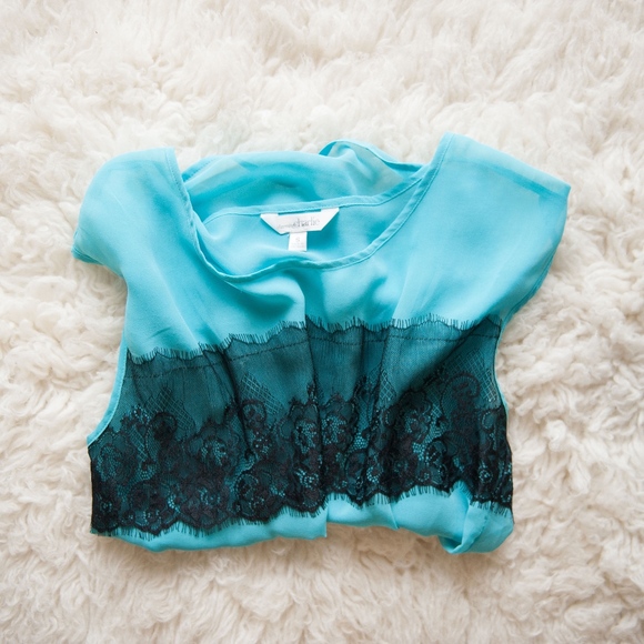 Charming Charlie | Tops | Silky Sheer Turquoise 200s Y2k Top With Black ...